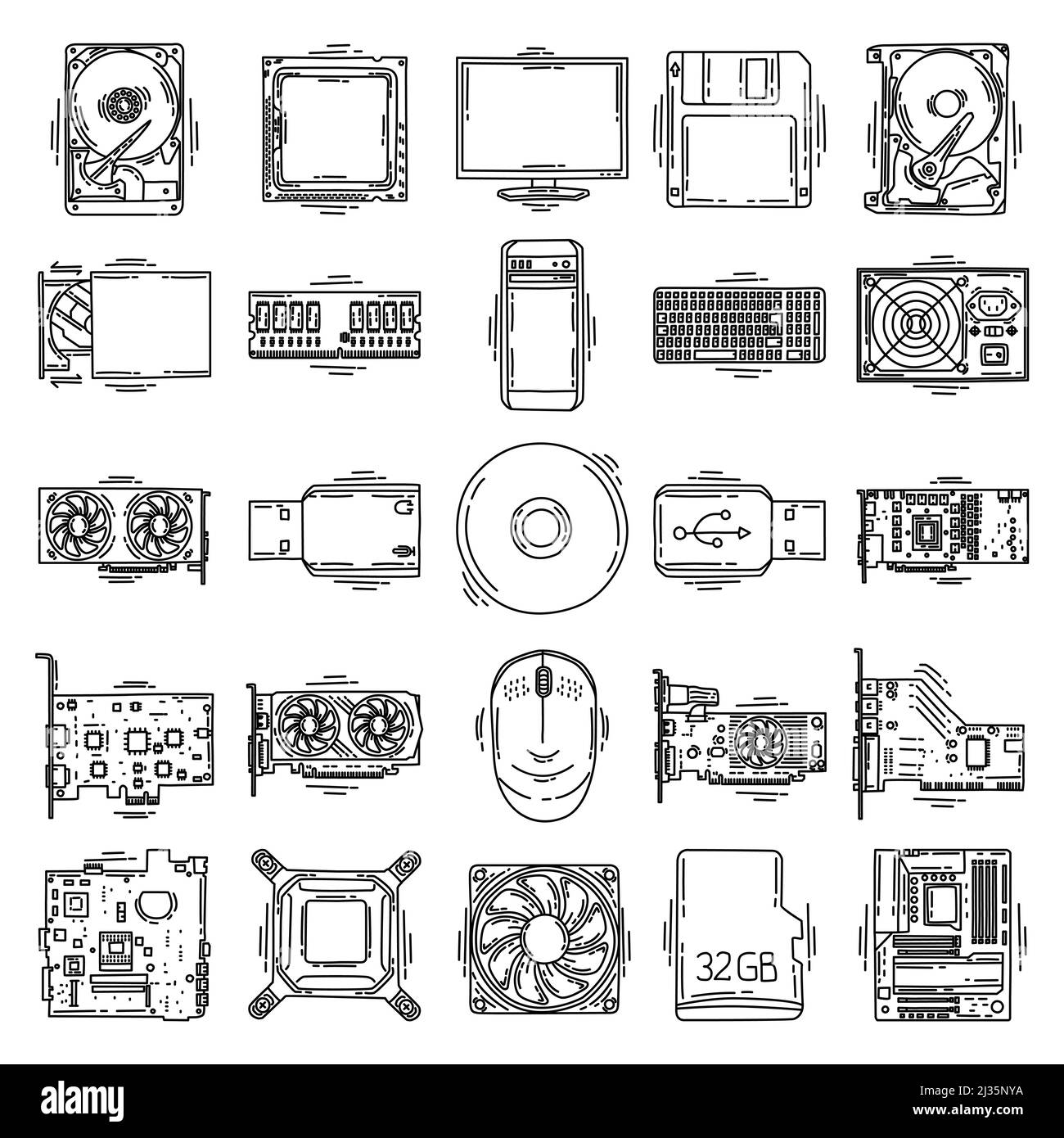 Computer and Hardware Hand Drawn Set Icon Vector Stock Vector Image & Art - Alamy