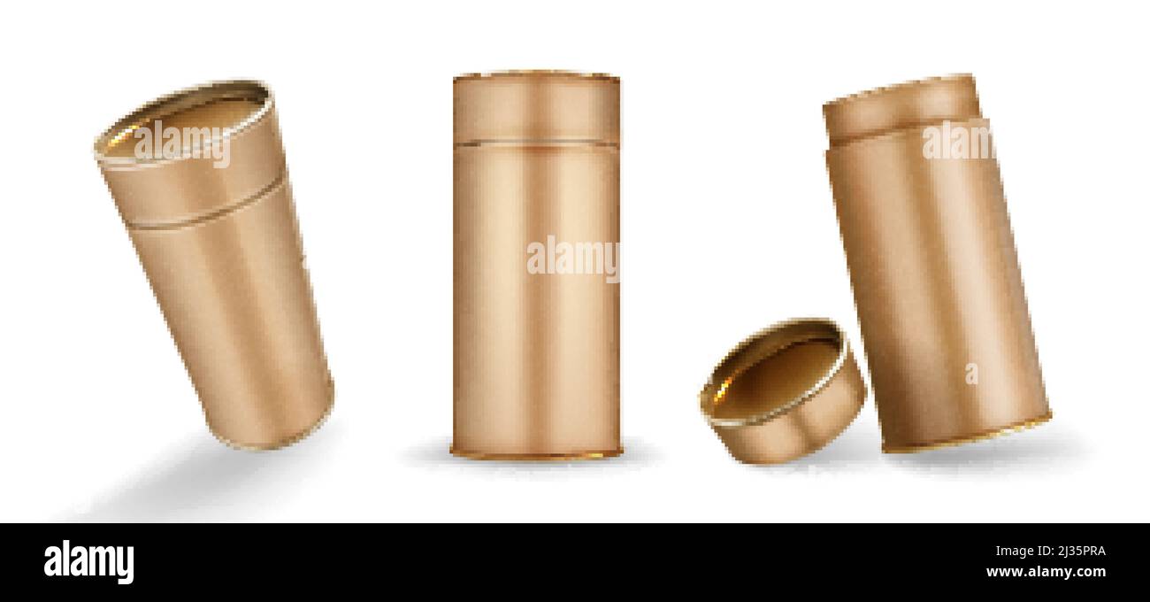 Kraft tube boxes mockup, closed and open cardboard cylinders of brown ...