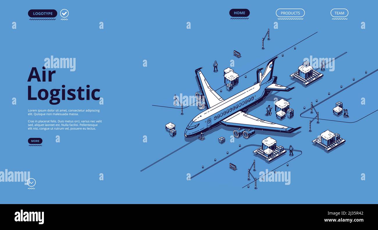Air logistics isometric landing page. Airplane transport global ...