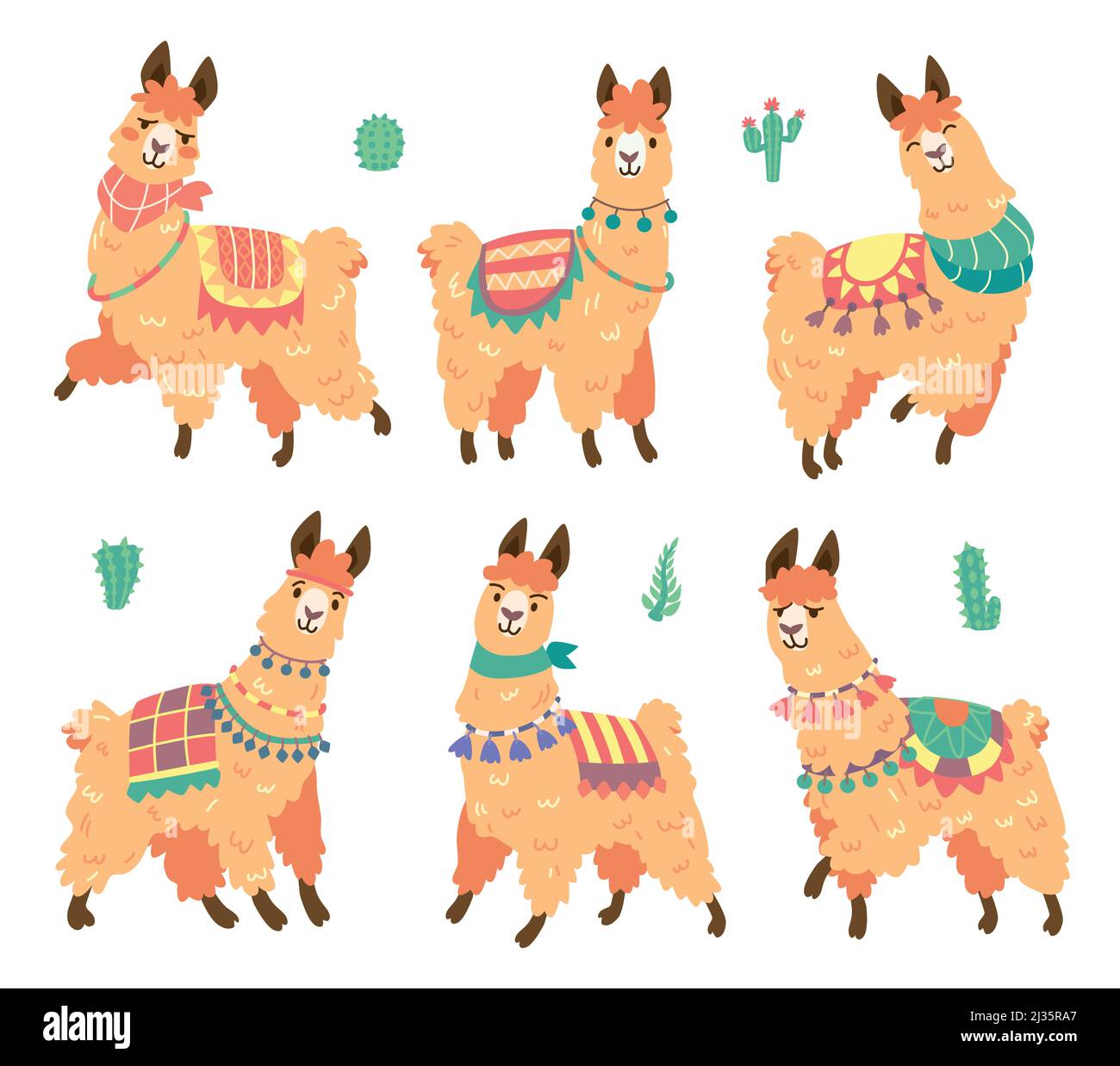 Cute alpaca character with different emotions isolated on white ...