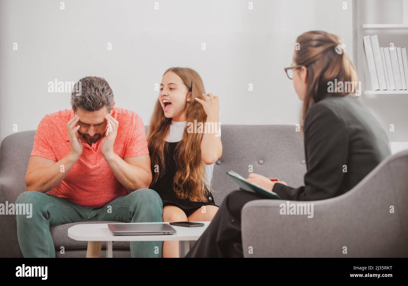 Professional advice, kids help and support. Psychology therapy, family mental health. father and ...