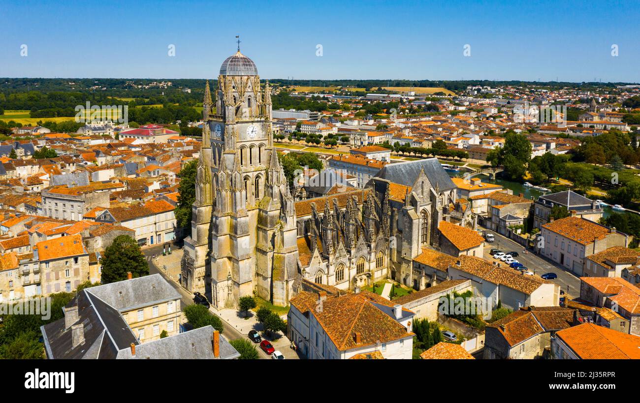 Aerial view of city of Saintes and Saint Peters Basilica. France Stock ...
