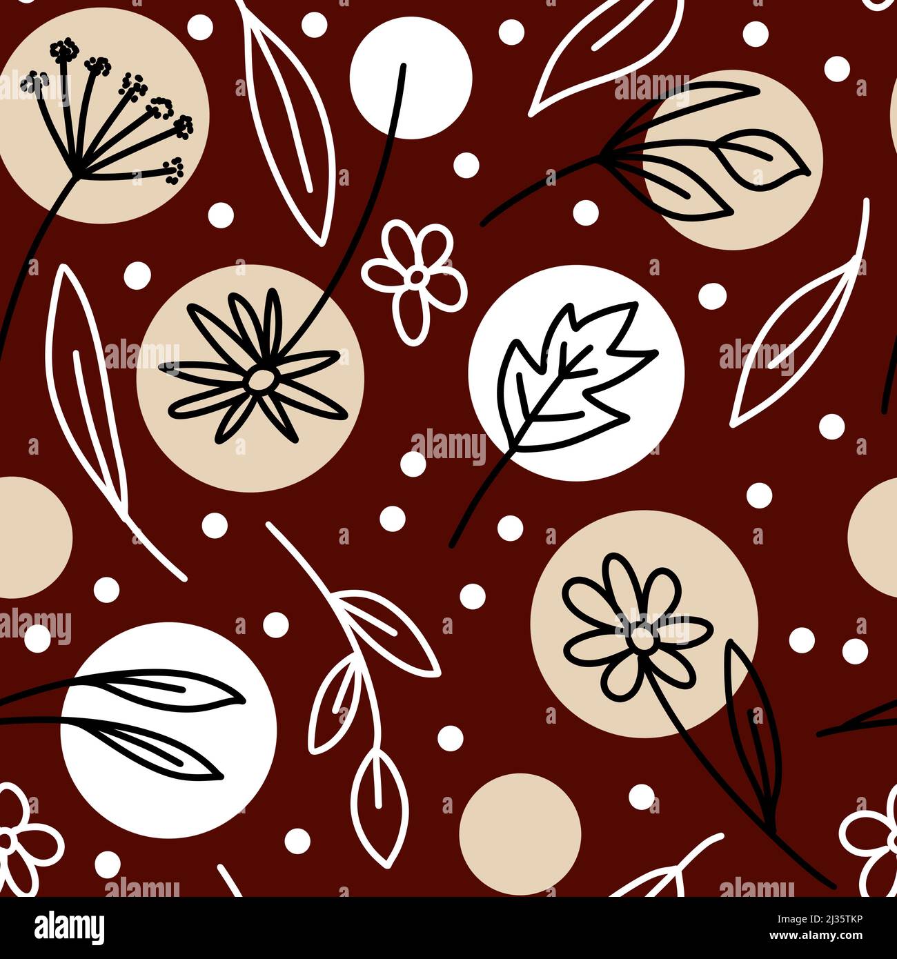 Hand drawn seamless floral pattern with burgundy marsala flowers on ...