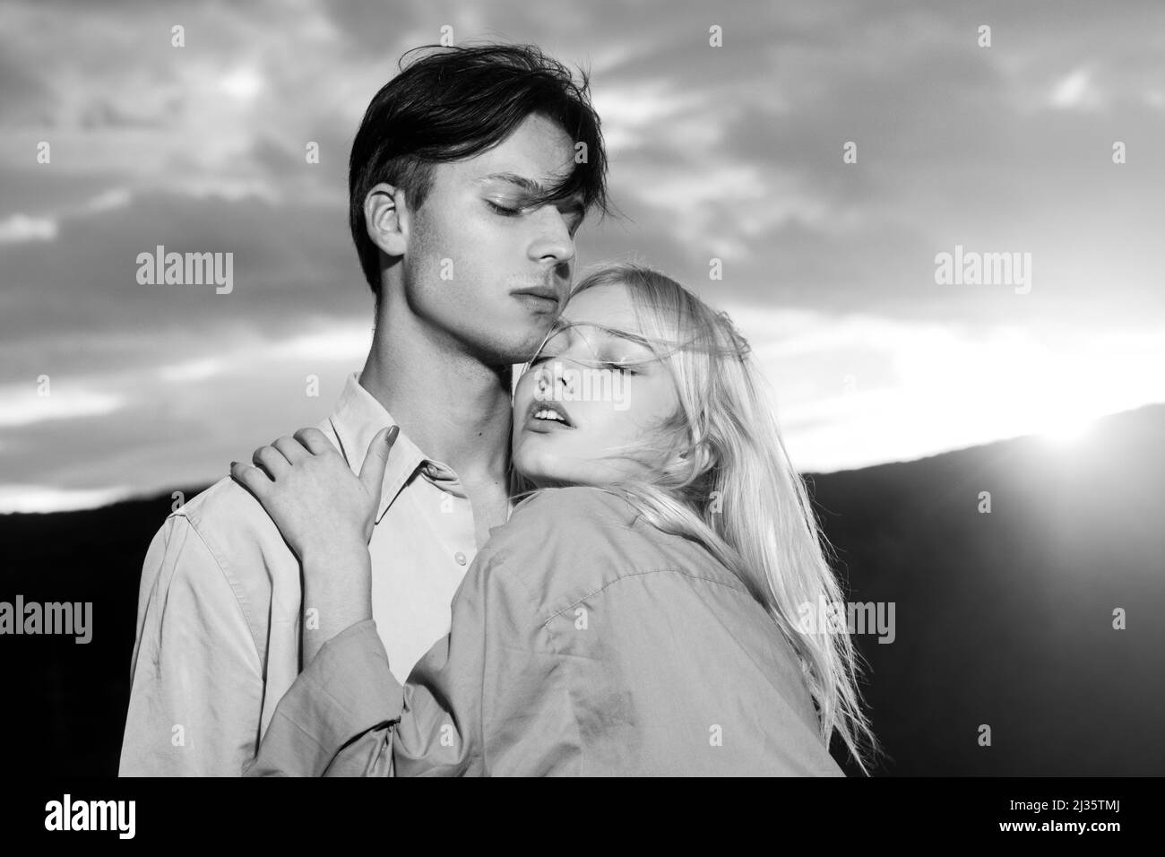 Tenderness couple touch. Young couple in love hug each other. Love ...