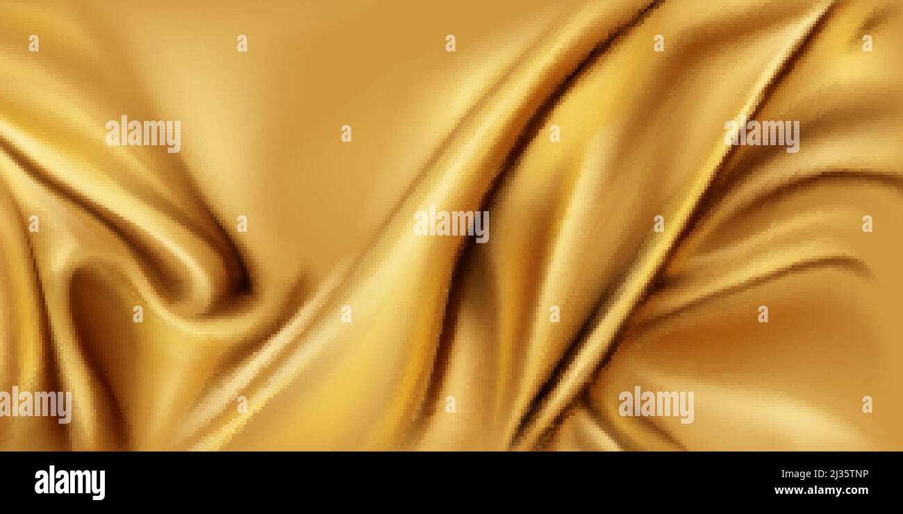 Gold silk folded fabric background, luxurious textile decoration ...