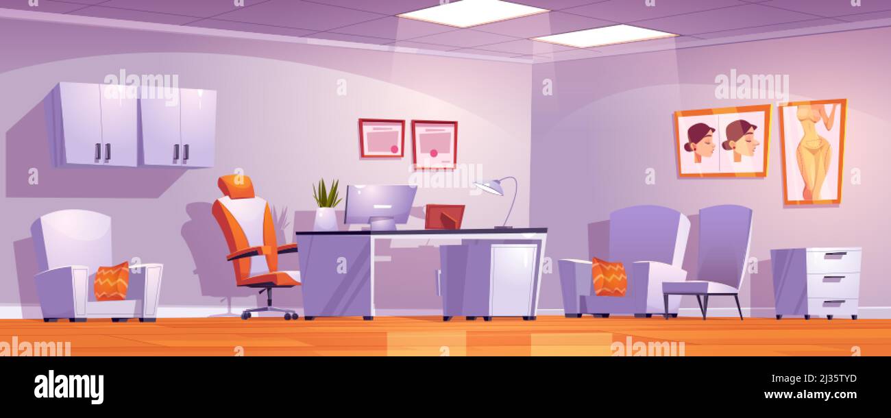 Plastic surgery clinic cabinet interior with doctor stuff and furniture ...