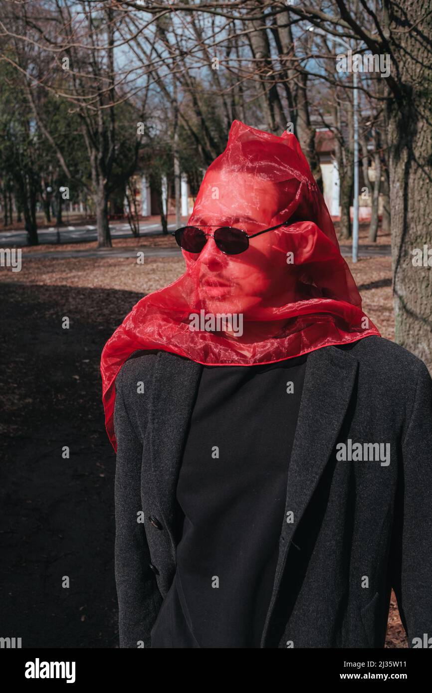 Superhero man with red mask and sunglasses fashion fighter Stock Photo ...