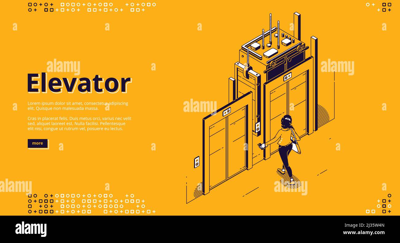 Elevator banner. Modern passenger transportation inside house or office ...