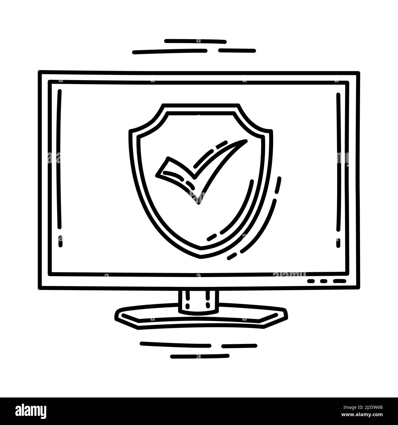 PC Protected Part of Computer Software and Hardware Hand Drawn Icon Set Vector Stock Vector ...