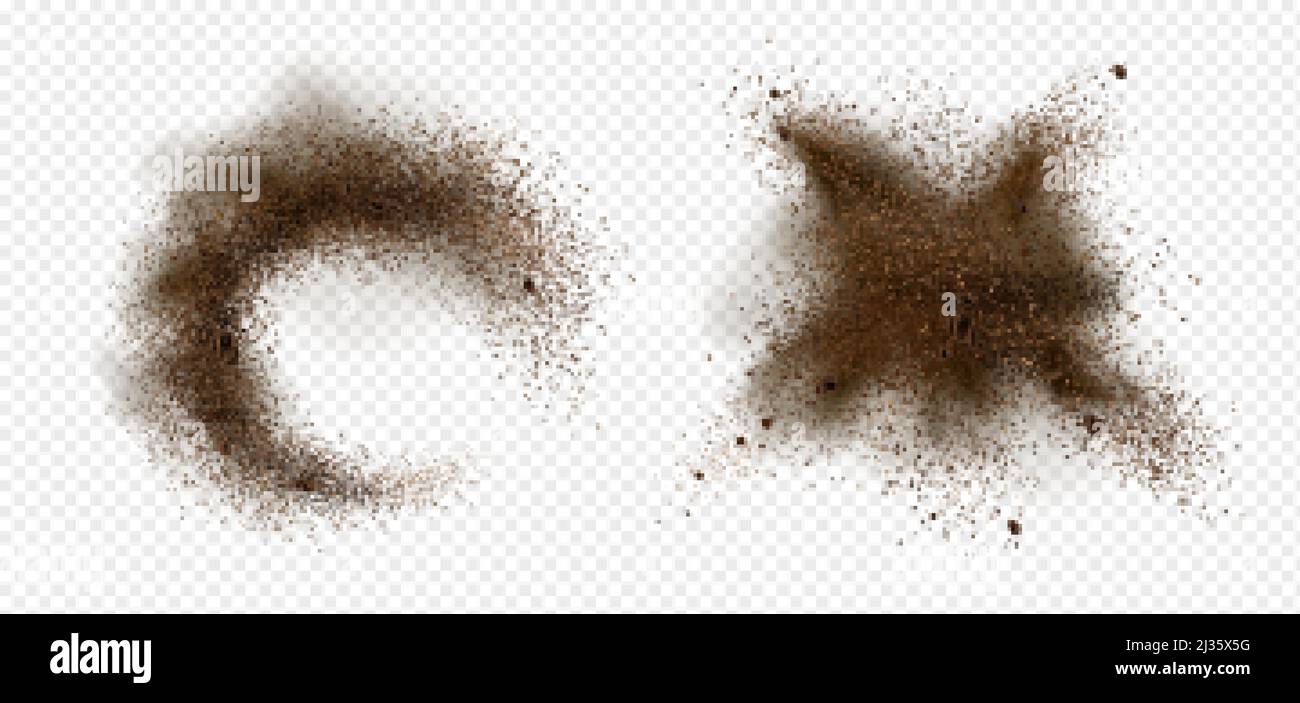 Explosion of coffee beans and powder. Vector realistic illustration of ...