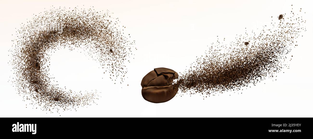 Explosion of coffee bean and powder isolated on white background ...