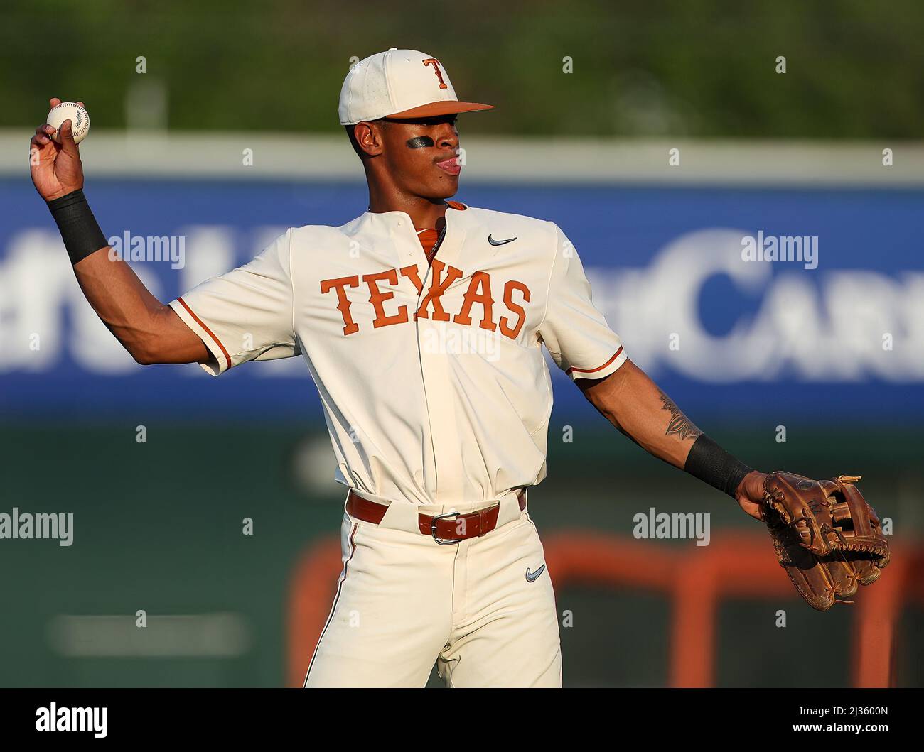 April 5, 2022: Texas short stop Trey Faltine (0) during an NCAA ...