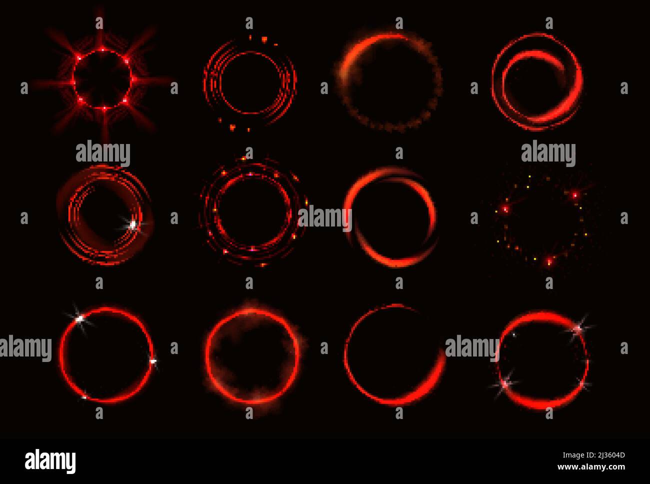 Glow red circles with sparkles and smoke, magic light effect. Vector ...