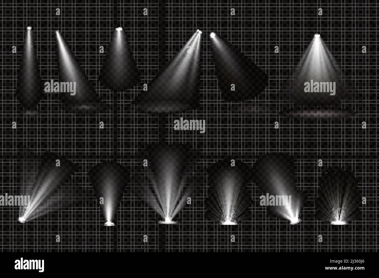 Light beams from spotlights and floor projectors isolated on ...