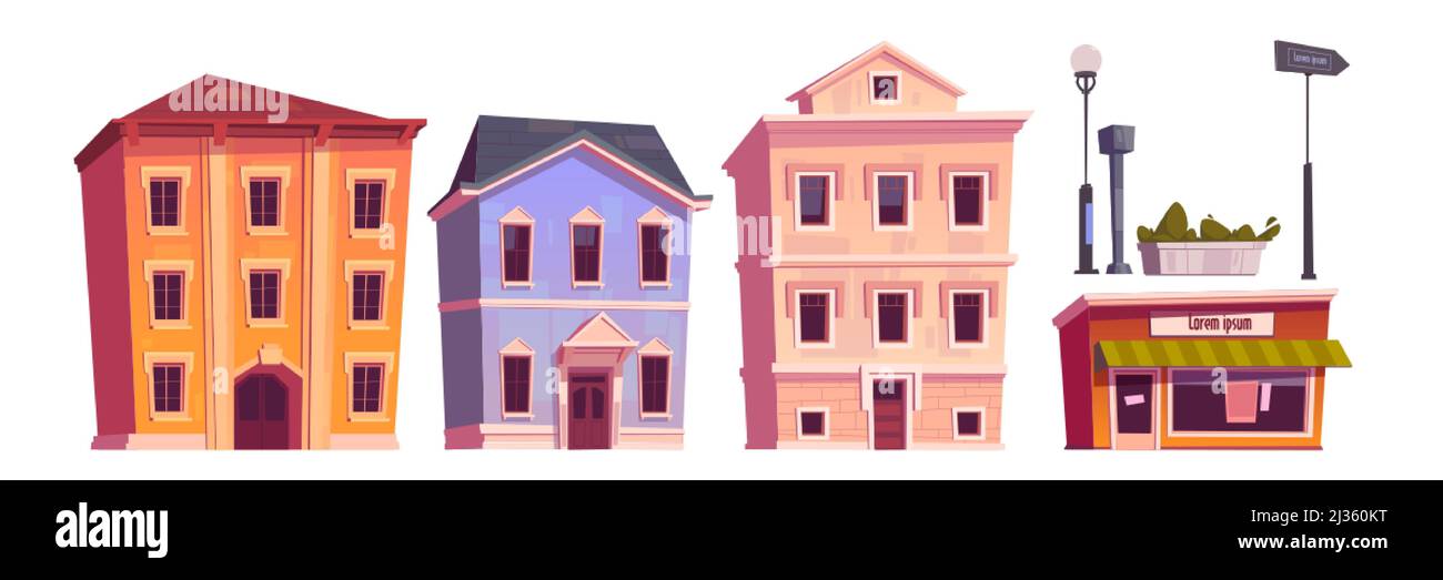 Retro buildings, town or city vintage house architecture. Dwelling ...