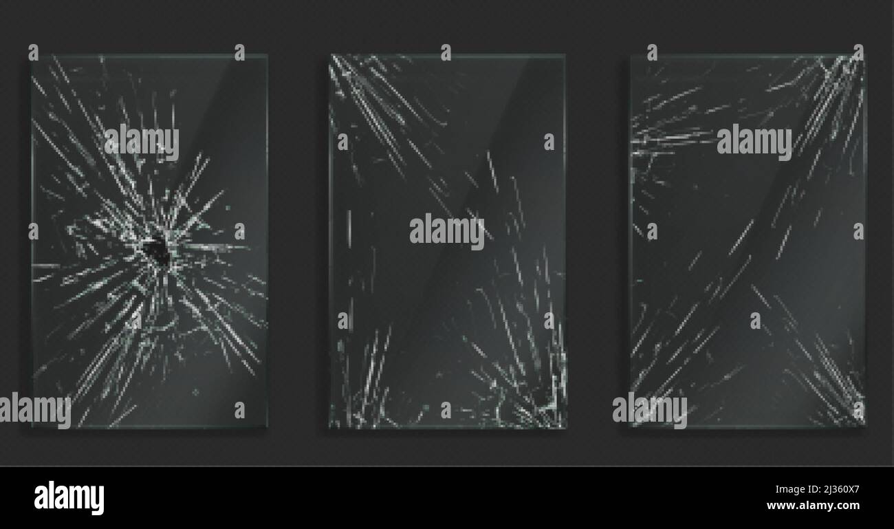 Broken glass with cracks and hole from impact or bullet. Vector ...