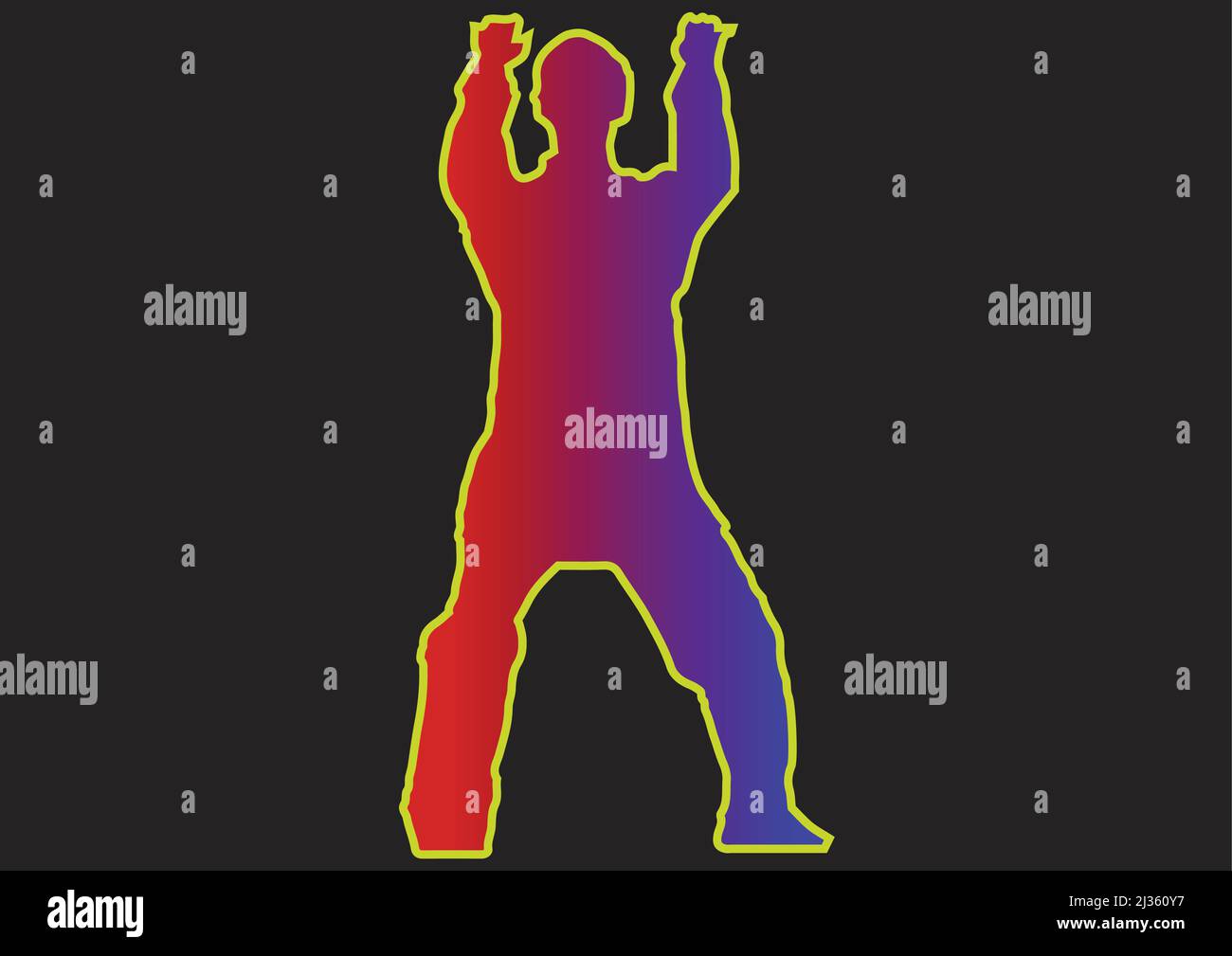 illustration of black and white shadow of a silhouette young kung Fu ...