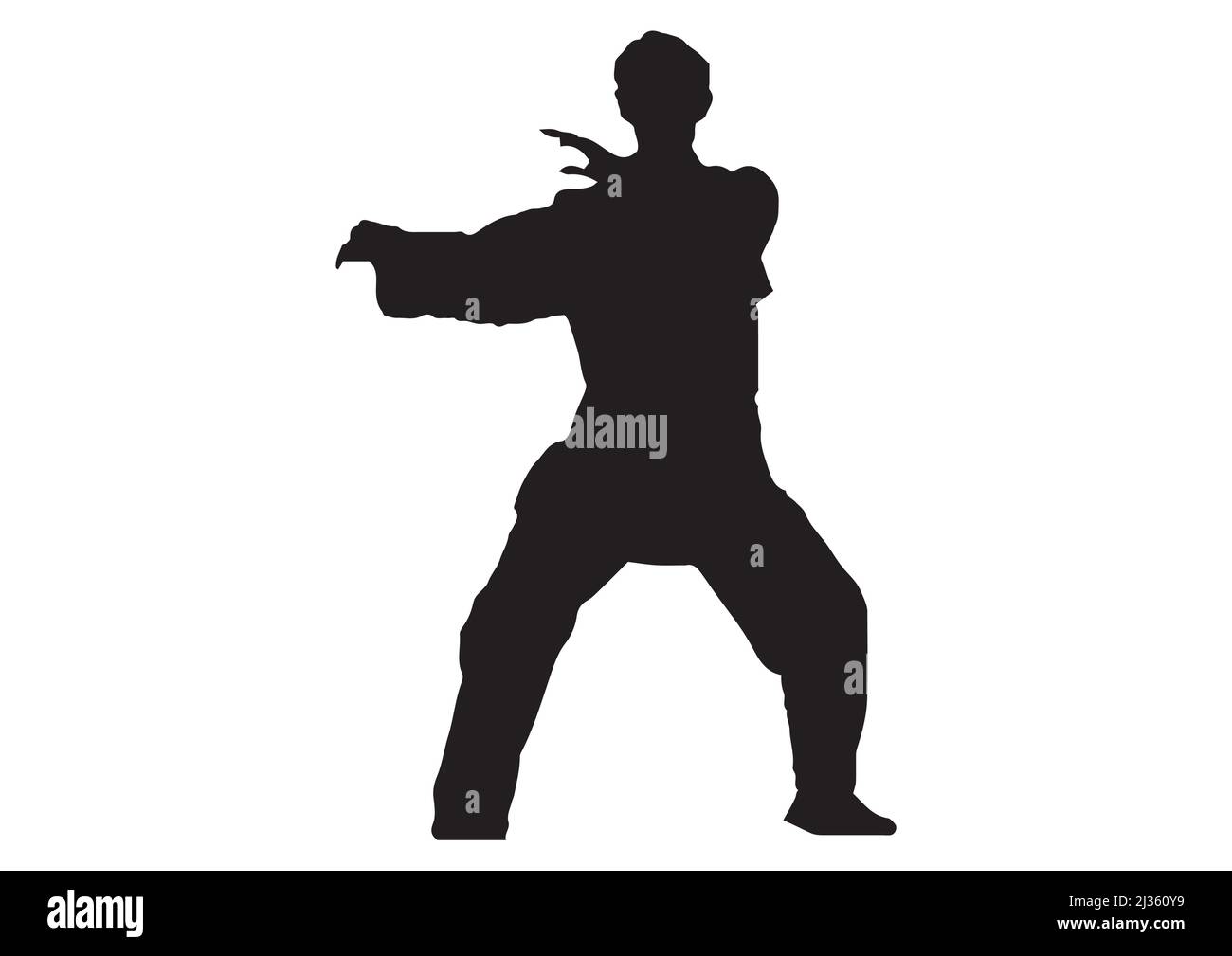 illustration of black and white shadow of a silhouette young kung Fu ...