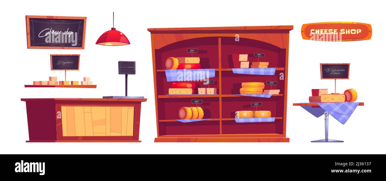 Cheese shop products and interior stuff, store with varieties of dairy ...