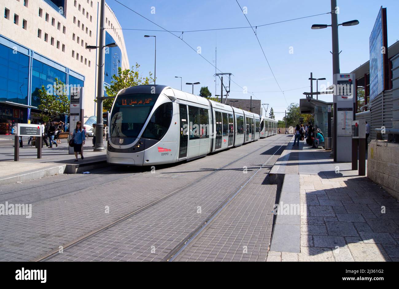 Red Line tram in Jerusalem Stock Photo - Alamy