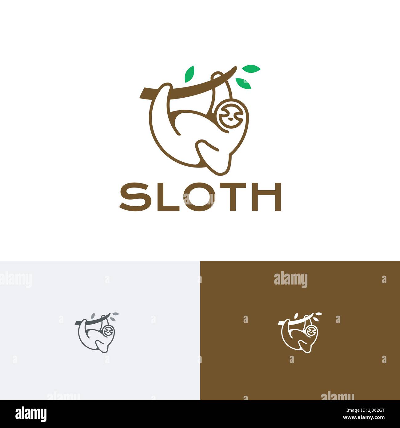 Lazy Cute Sloth Hanging Tree Branch Nature Logo Stock Vector Image ...