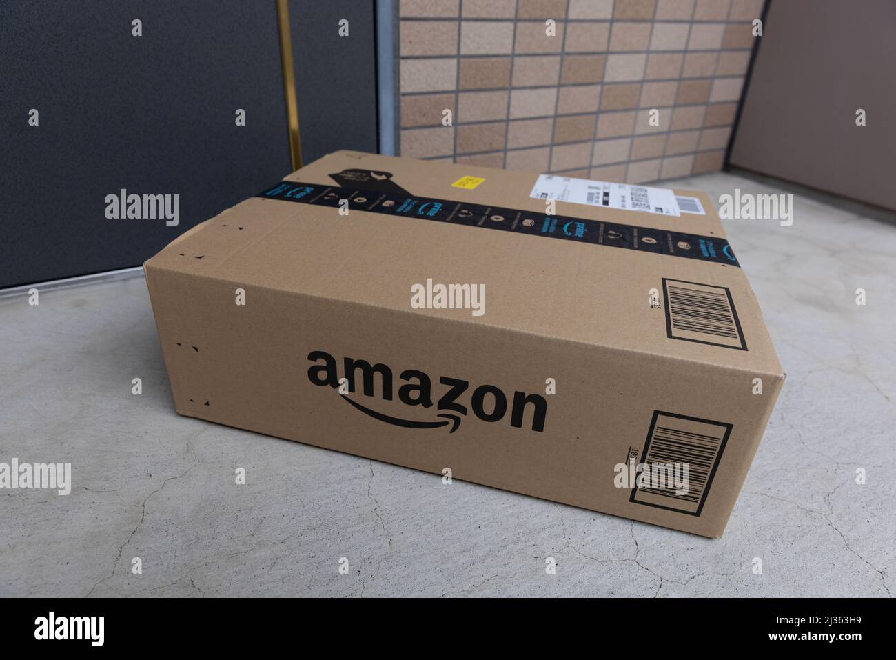 Tokyo, Japan. 06th Apr, 2022. Amazon delivery package seen in front of ...
