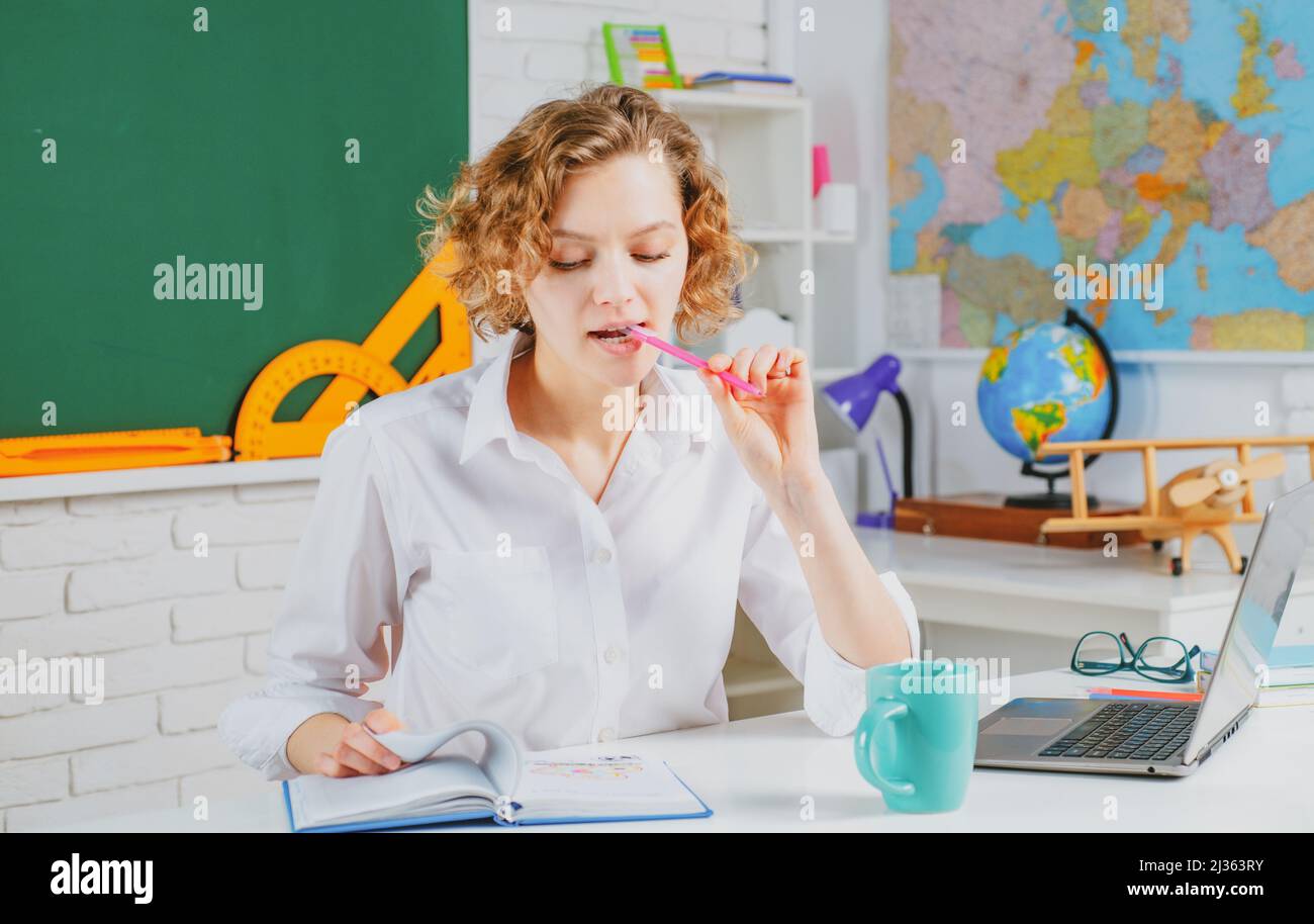 School woman teacher in classroom. Education and learning Stock Photo ...