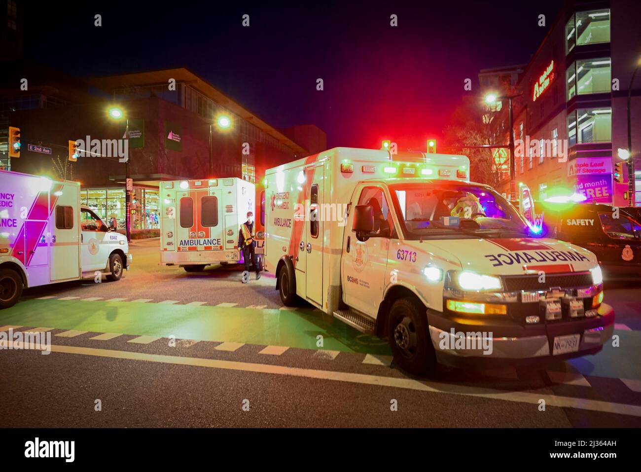Ambulance paramedics respond to motor vehicle collision, Vancouver ...