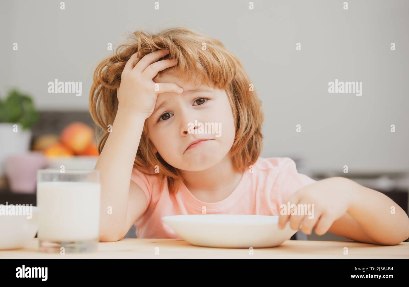 Not hungry. Kid refusing to eat. Child have no appetite. Upset little ...