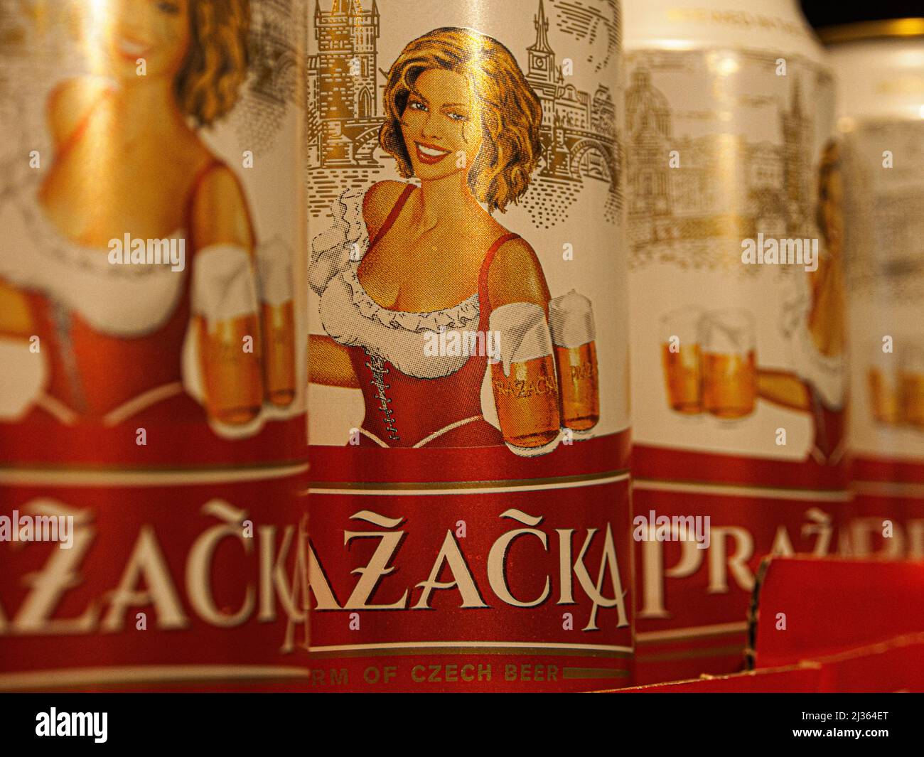 Beer of the Czech brand Prazacka on a supermarket shelf. (Photo by ...