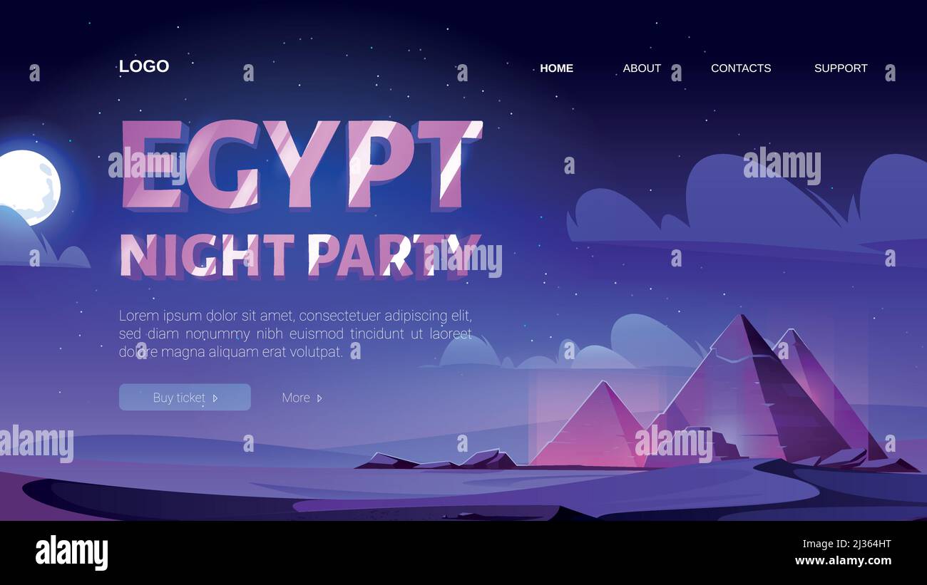 Egypt night party banner. Vector landing page of nightlife event with ...