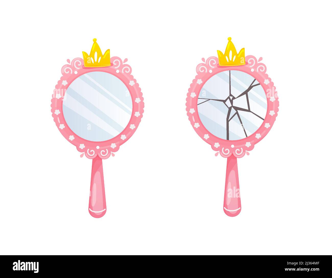 Princess hand mirror whole and broken.Round pink mirrors with crown ...