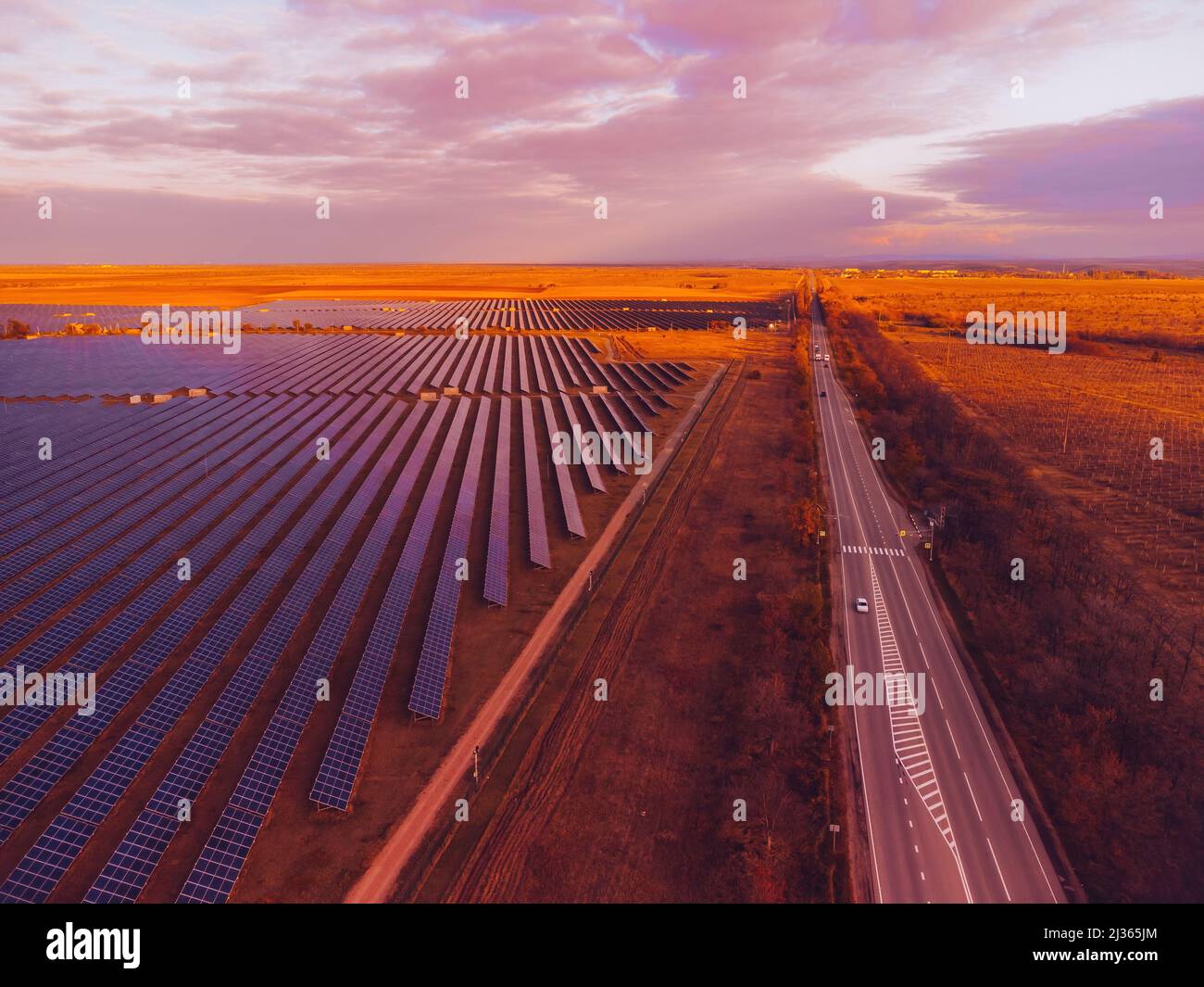Aerial top view of a solar panels power plant. Photovoltaic solar ...