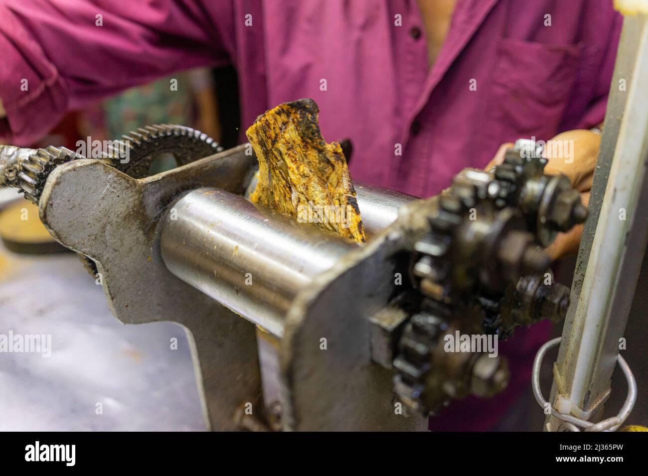 Traditional walking business selling dry squid on the street at night ...