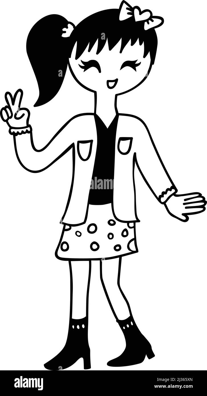 Doodle illustration of a girl with fashionable wear Stock Vector Image ...
