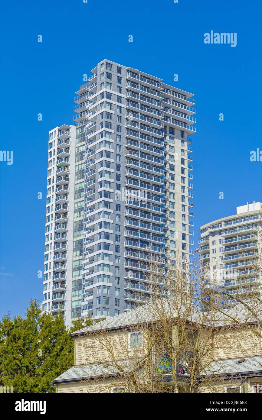 Facade detail of a modern high-rise apartment building. Abstract ...