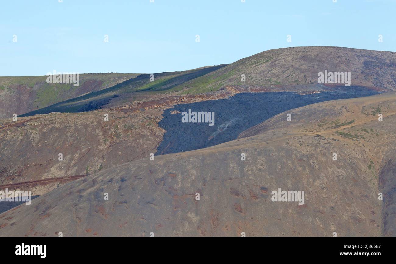 Closeup of the new lavafield of the volcano eruption at Fagradalsfjall ...