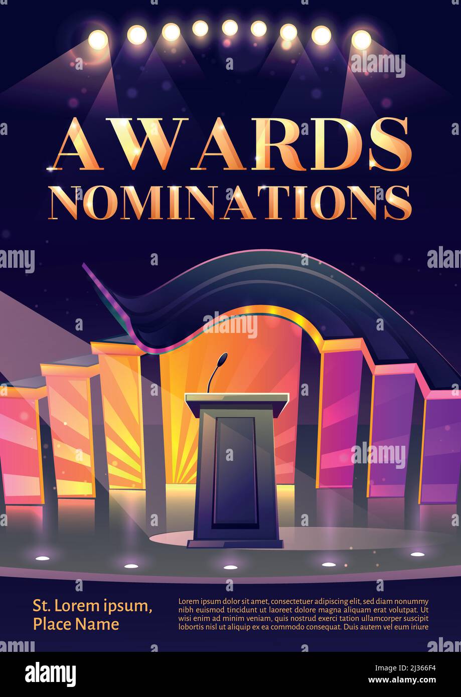 Award nominations cartoon poster, conference hall, stage for ...