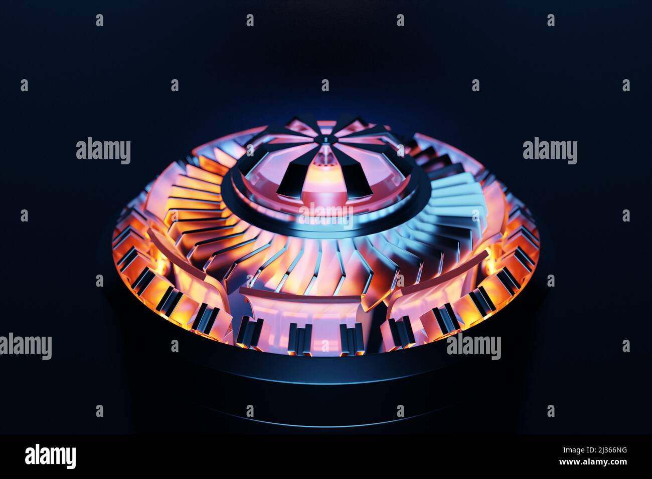 3D rendering future engine rocket turbine technology under blue and ...