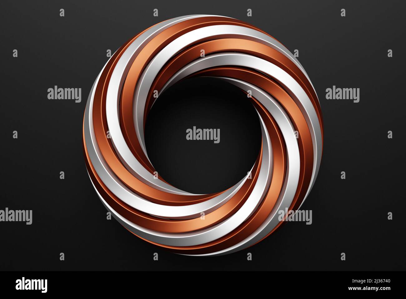 3D rendering golden glowing round fractal, torus, portal on black ...