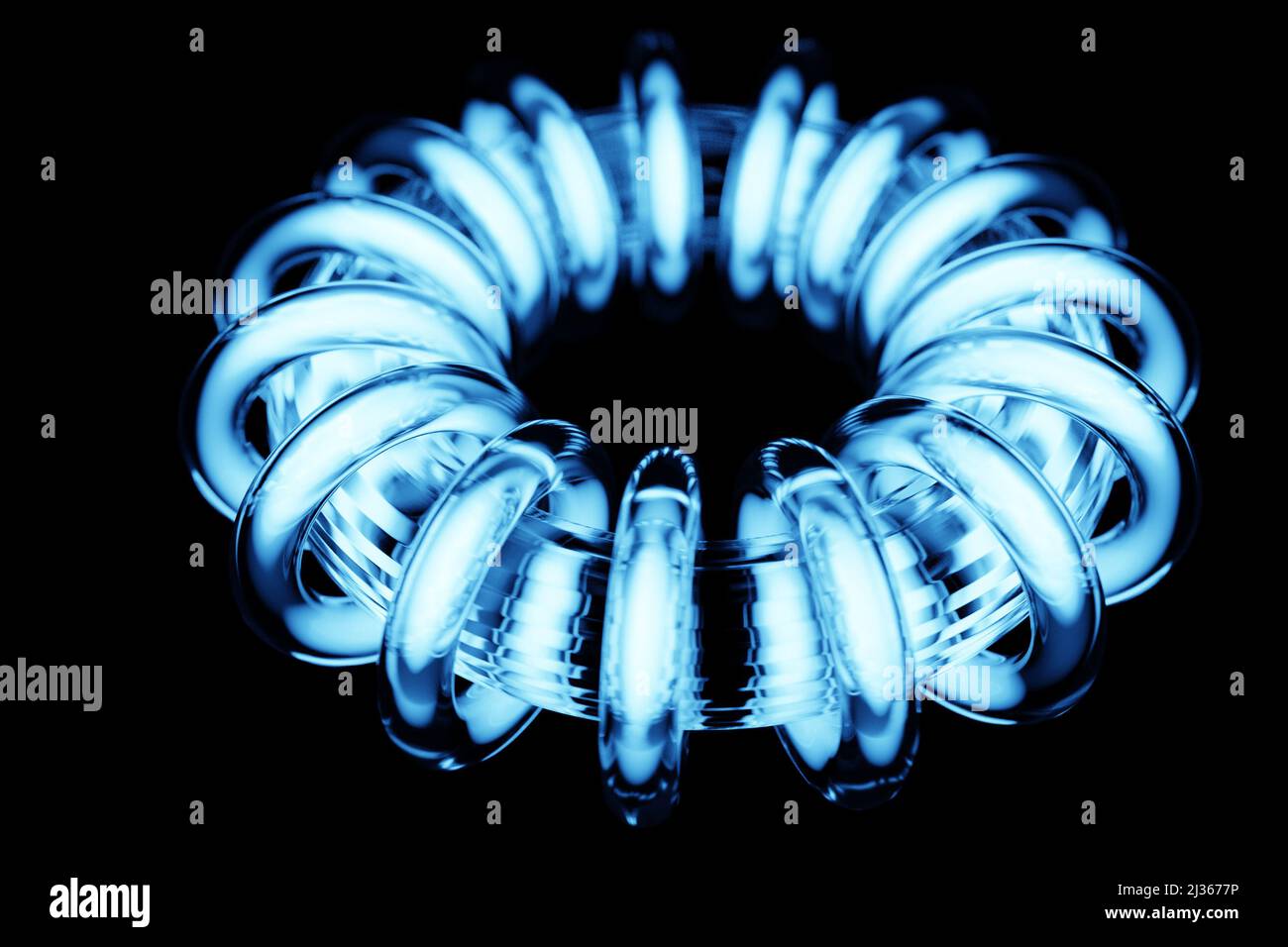 3D illustaration of a blue light torus. Fantastic cell.Simple geometric ...