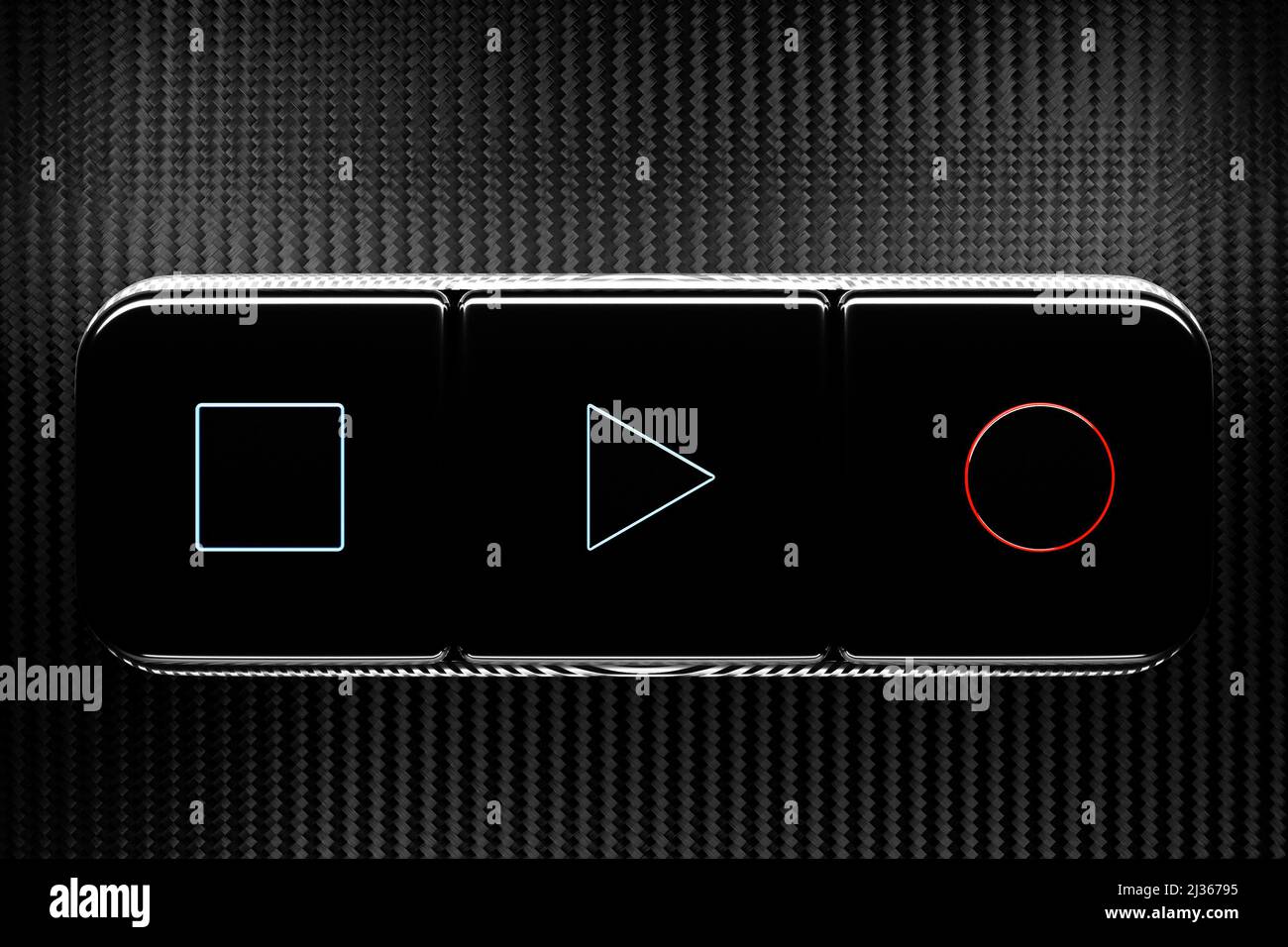 3d illustration of music switch button: start, stop and record song on ...