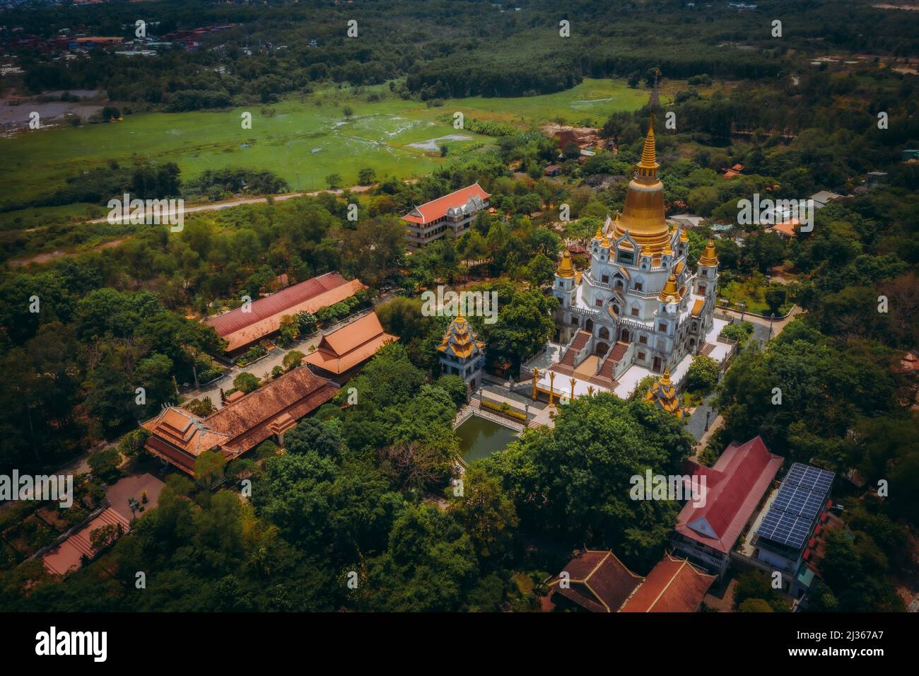 Aerial view of Buu Long Pagoda in Ho Chi Minh City. A beautiful ...