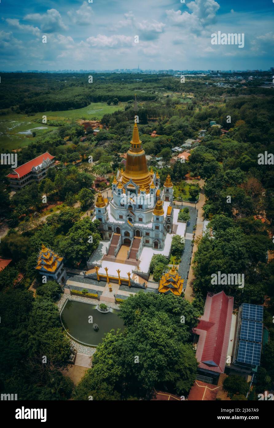 Aerial view of Buu Long Pagoda in Ho Chi Minh City. A beautiful ...
