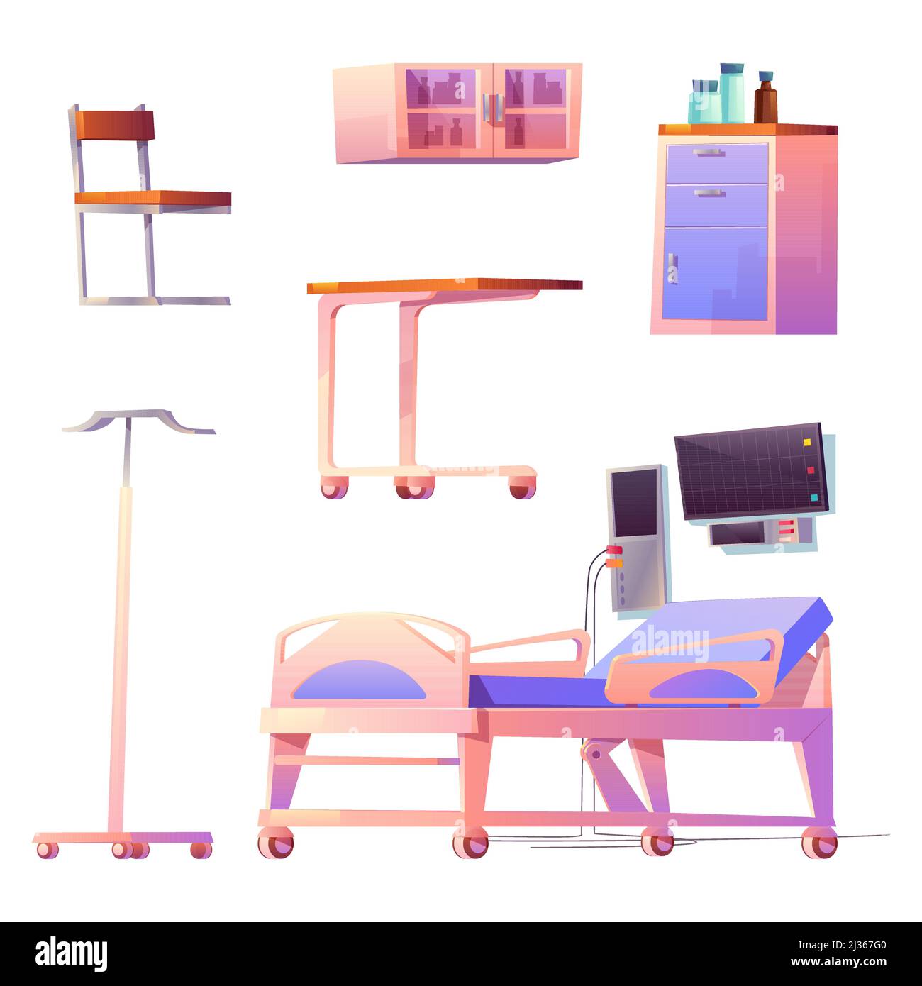 Clinic ward or chamber interior stuff isolated hospital items bed, life ...