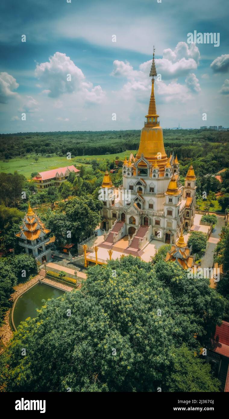 Aerial view of Buu Long Pagoda in Ho Chi Minh City. A beautiful ...