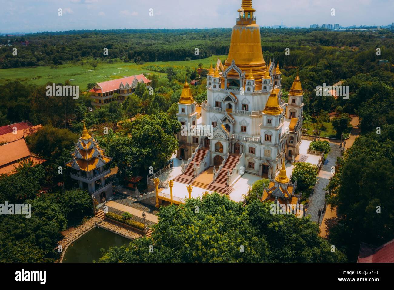 Aerial view of Buu Long Pagoda in Ho Chi Minh City. A beautiful ...