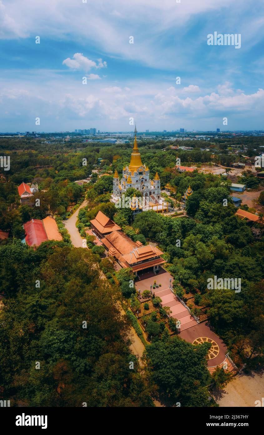 Aerial view of Buu Long Pagoda in Ho Chi Minh City. A beautiful ...