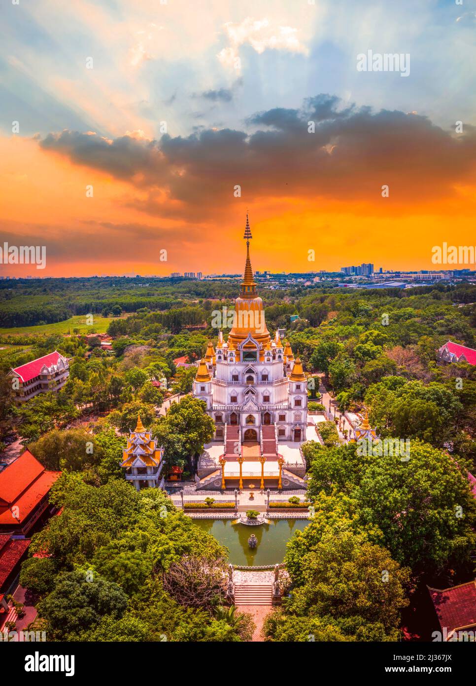 Aerial view of Buu Long Pagoda in Ho Chi Minh City. A beautiful ...