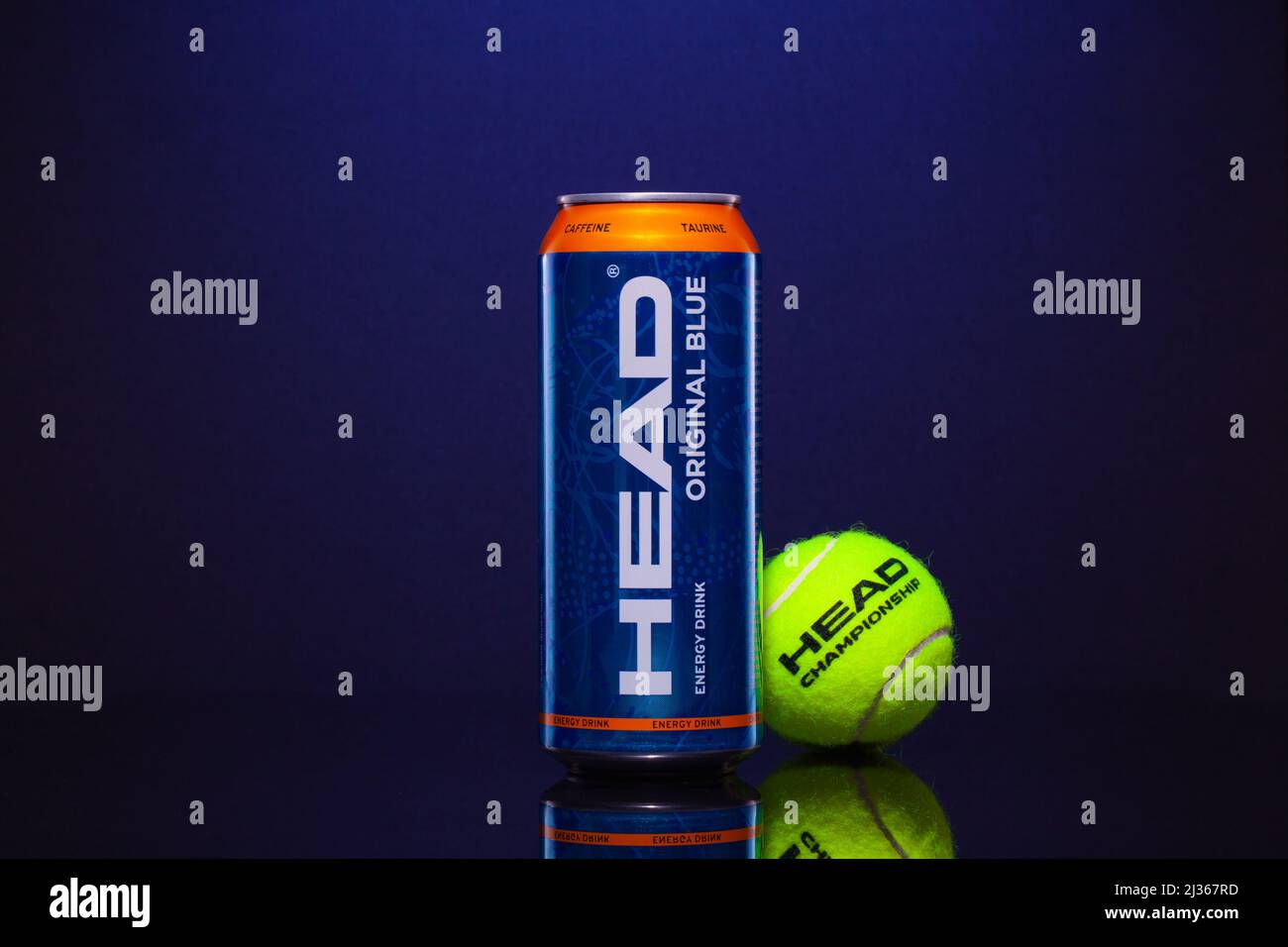 Prague, Czech Republic - 23, March 2022: HEAD Energy Drink and yellow ...